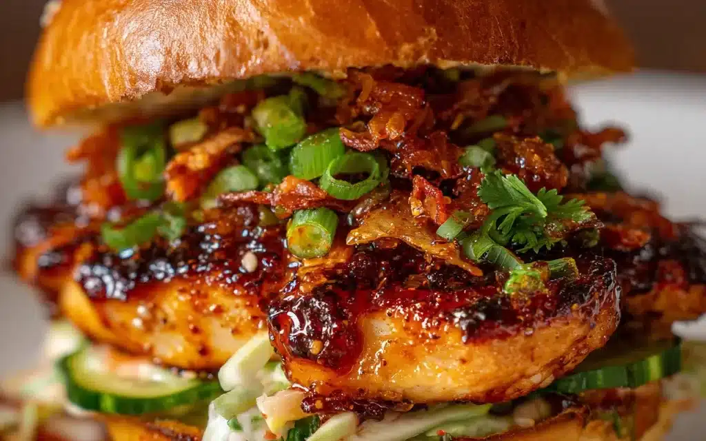 Heavenly 10-Minute Gochujang Chicken Burgers with Kimchi Bacon Jam